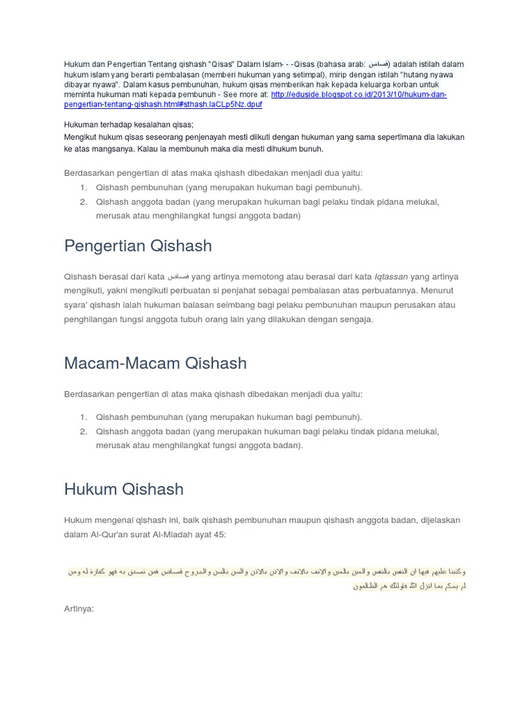 Hukum Dan Pengertian Tentang Qishash | PDF