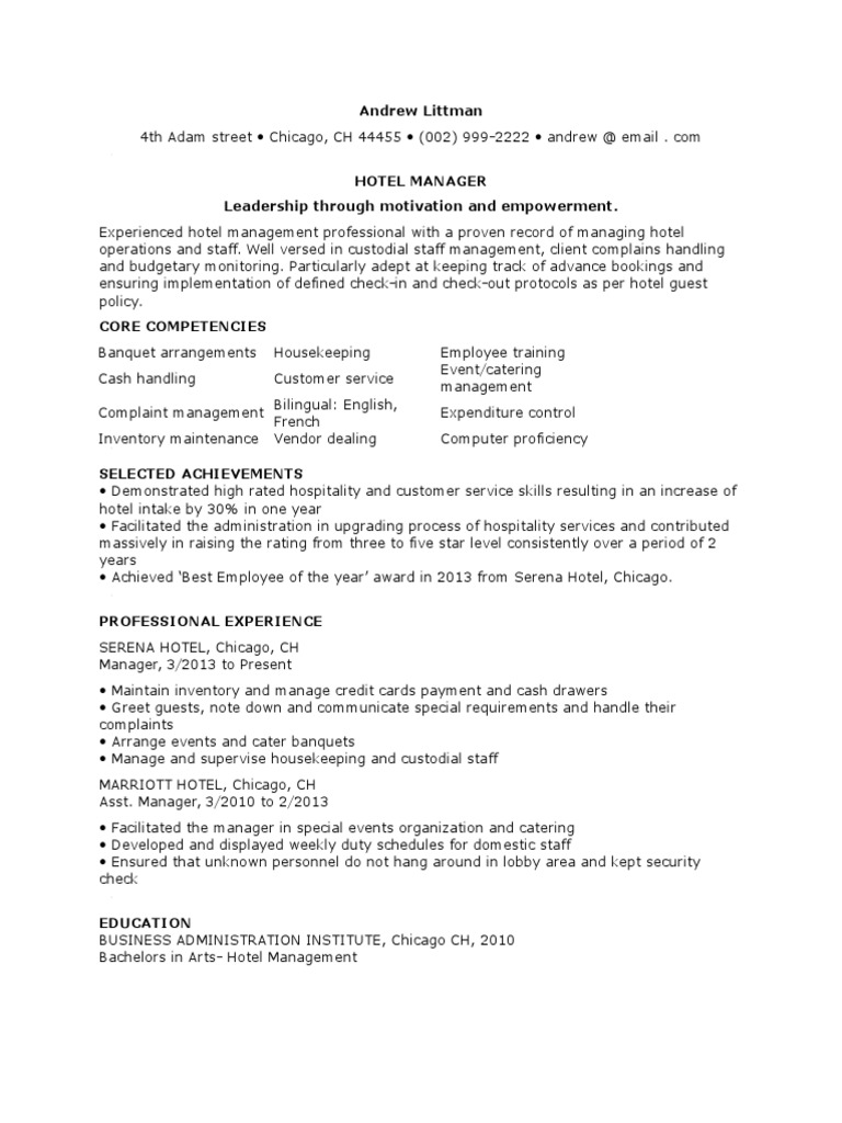 Hotel Management CV | PDF | Hotel | Accountability