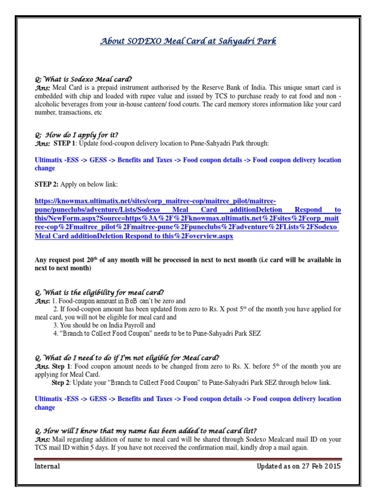 About SODEXO Meal Card at Sahyadri Park | PDF | Point Of Sale | Service ...