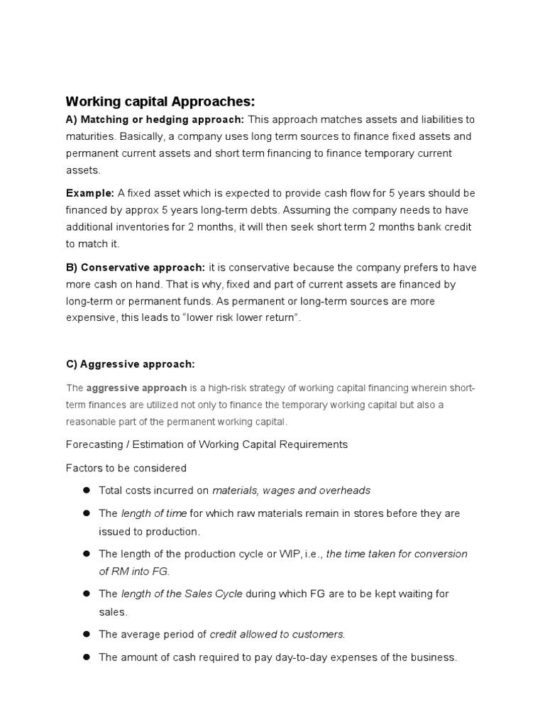 Working Capital Financing Approaches | PDF | Career & Growth | Finance ...