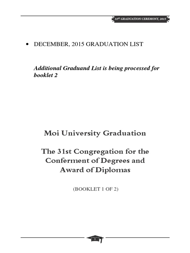 Moi University 31st Gradution - List - 2-15 | PDF | Academic Degree ...