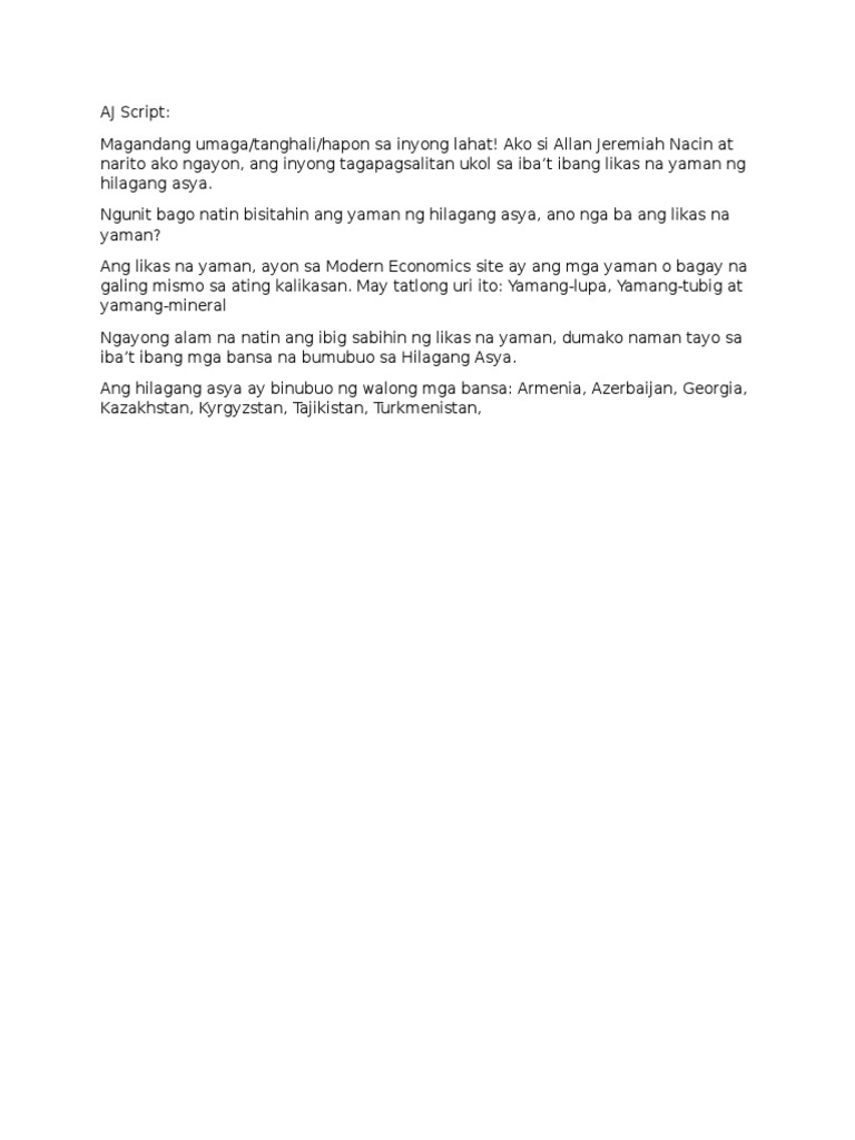 Script For Hilagang Asya Reporting (Unfinished) | PDF