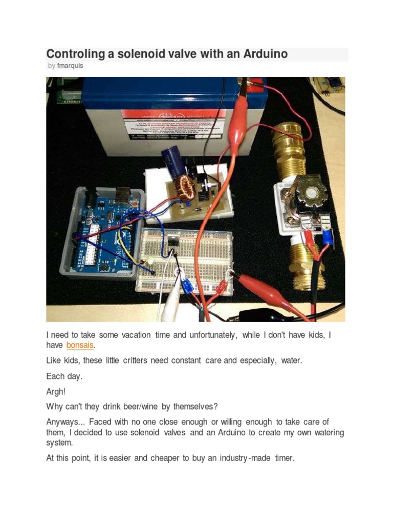 Controling A Solenoid Valve With An Arduino Pdf Mosfet Arduino