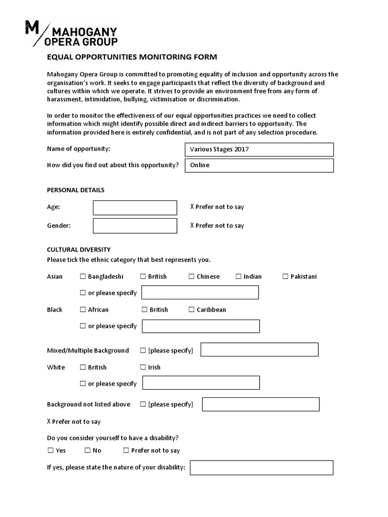 Equal Opportunities Monitoring Form | PDF