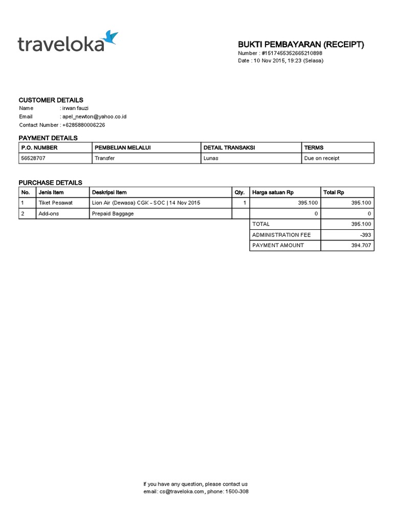 Bukti Pembayaran (Receipt) : Customer Details | PDF