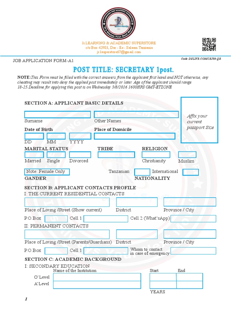 Female Job Application Form | PDF | Tanzania