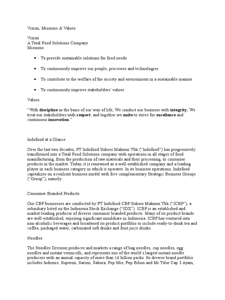 A Comprehensive Overview of Indofood's Vision, Values, and Strategic ...