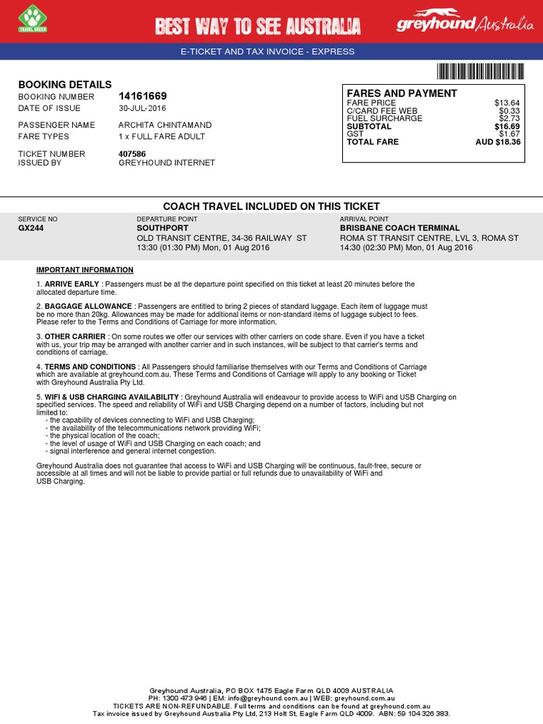 Booking Details Fares and Payment: E-Ticket and Tax Invoice - Express ...
