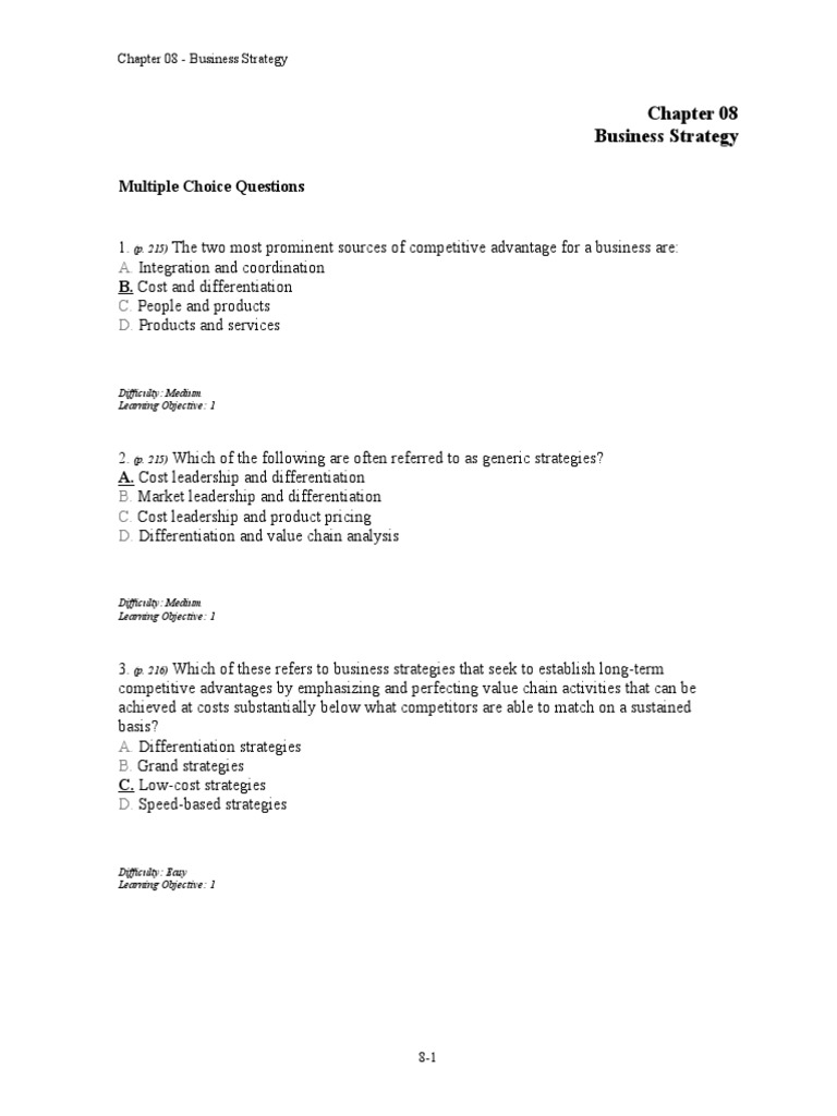 Multiple Choice Questions: Business Strategy | PDF | Strategic ...