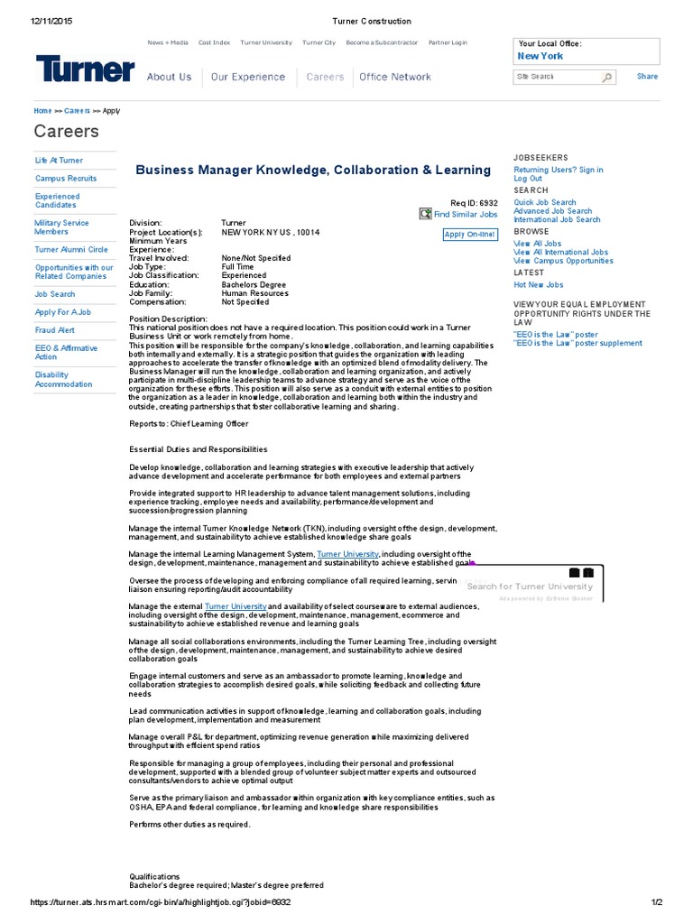 Turner Construction | PDF | Employment | Disability
