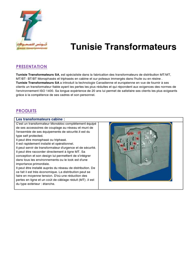 Tunisie Transformateurs PDF | PDF | Réseau électrique | Électricité