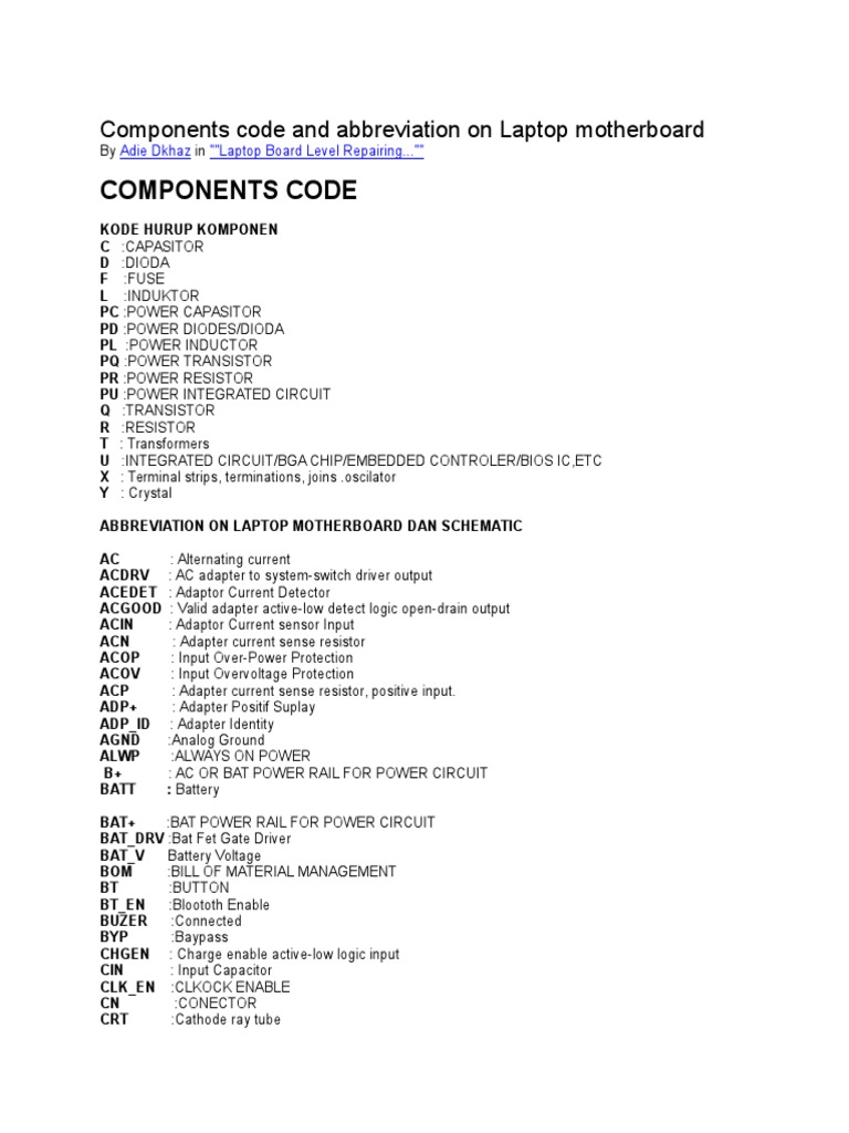 Components Code and Abbreviation On Laptop Motherboard | PDF ...
