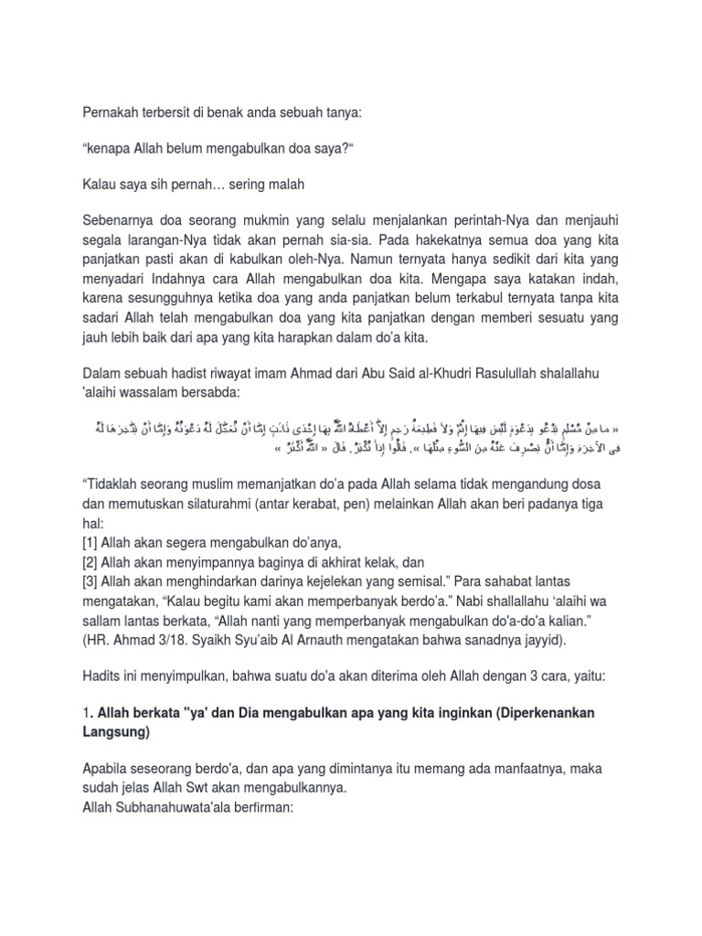 3 Cara Allah Mengabulkan Doa | PDF