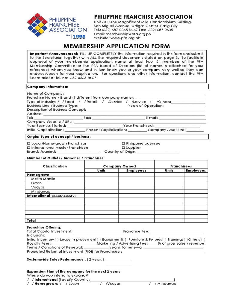 Membership Application Form (PFA) | PDF | Franchising | Business