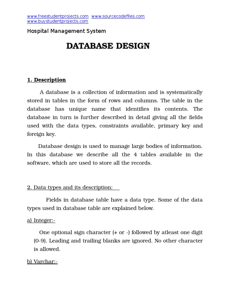 Hospital Management System Database Design | PDF | Patient | Data ...