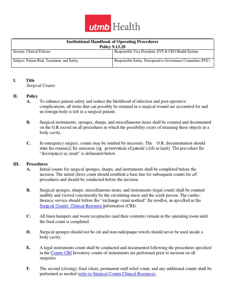 Surgical Safety: Counting Protocols | PDF | Surgical Suture | Surgery