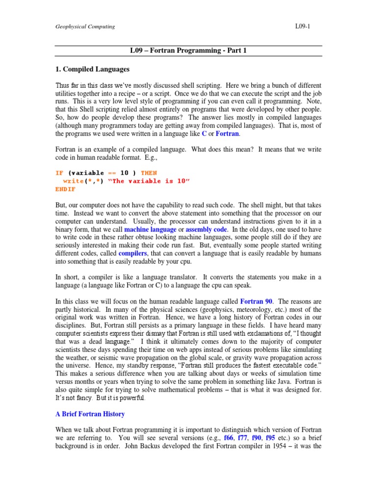 L09 - Fortran Programming - Part 1 1. Compiled Languages | PDF | Trigonometric Functions ...