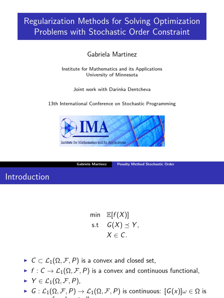 Regularization Methods For Solving Optimization Problems With Stochastic Order Constraint | PDF