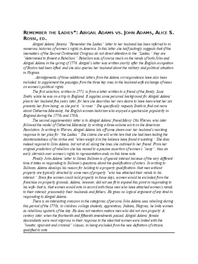 Remember The Ladies | PDF | Abigail Adams | John Adams