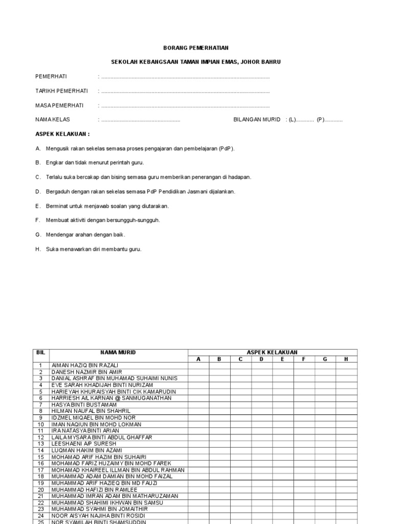 Borang Pemerhatian | PDF