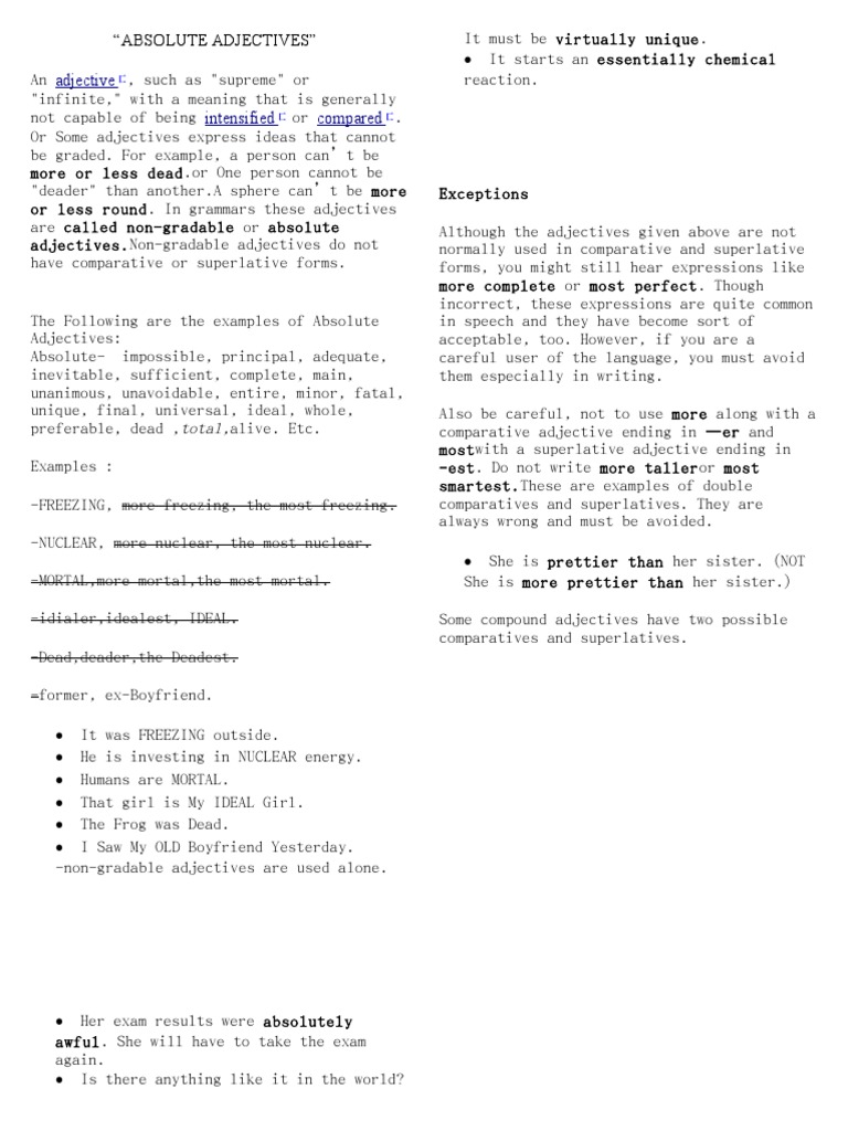 Absolute Adjectives | PDF | Language Arts & Discipline | Wellness