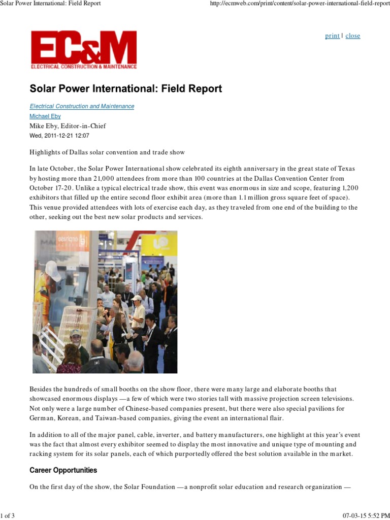 Solar Power International - Field Report | PDF | Photovoltaics | Solar ...