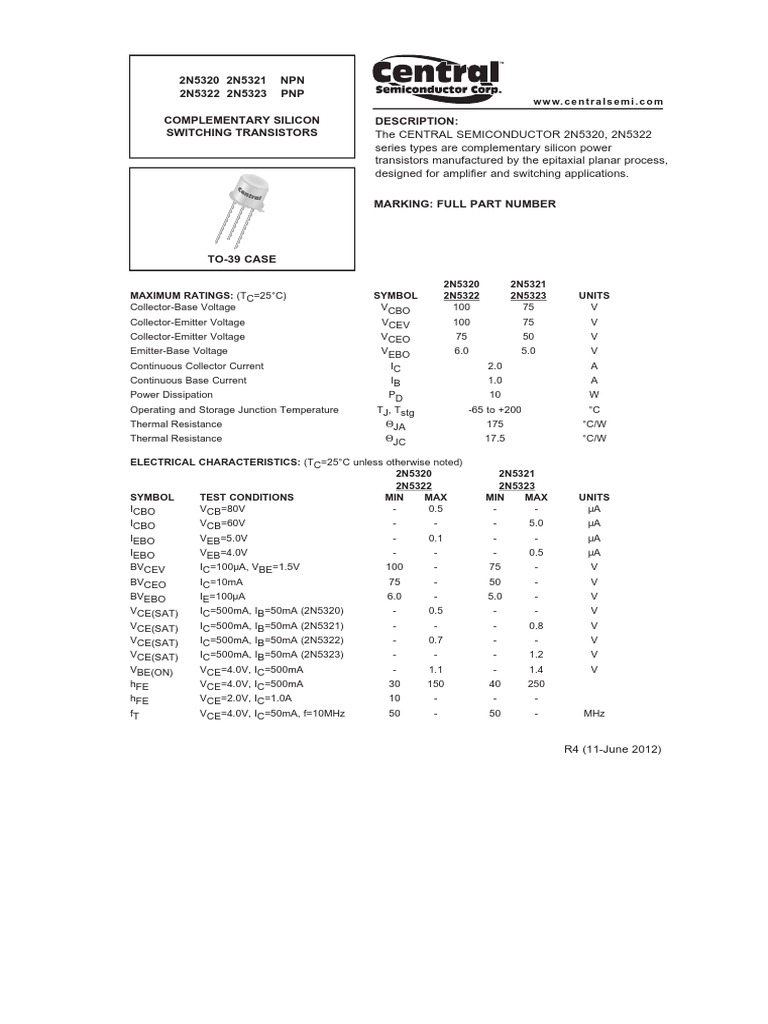 2N5320 e 2N5322 Datasheet | PDF | Bipolar Junction Transistor | Materials