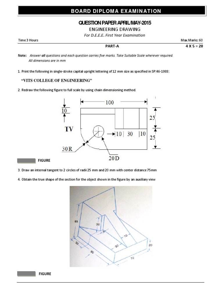 Engineering Drawing Exam 2015 | PDF