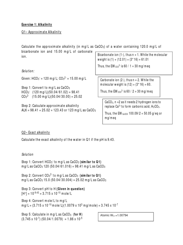 Exercise 1 and 2 - Revised2 | PDF | Alkalinity | Bicarbonate