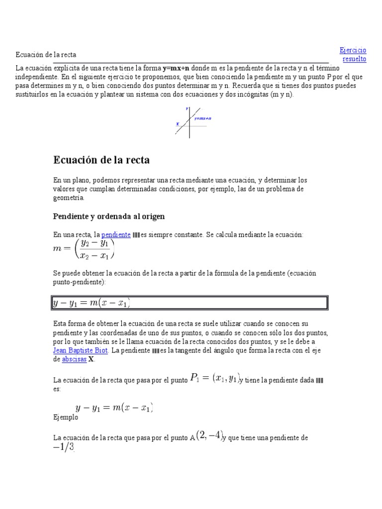 Ecuación de la recta: ejercicios resueltos | PDF | Línea (geometría ...