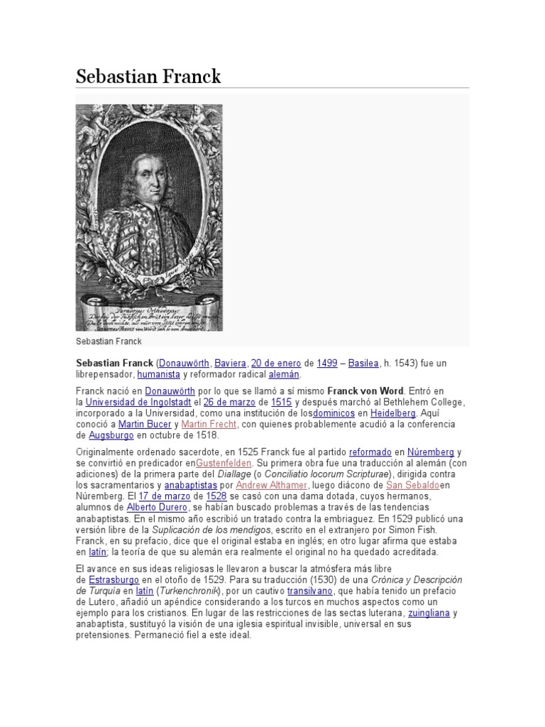 Sebastian Franck: Humanista y Reformador | PDF | Religión y creencia ...