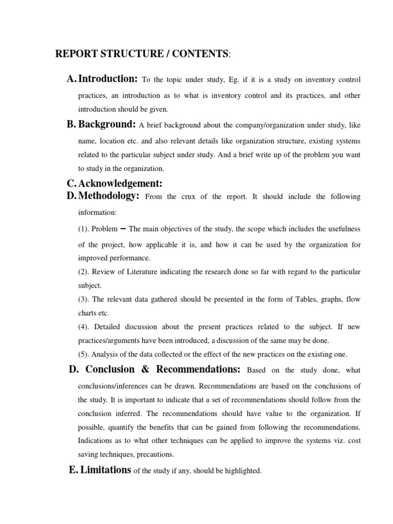Report Structure / Contents: A. Introduction | PDF | Test (Assessment ...