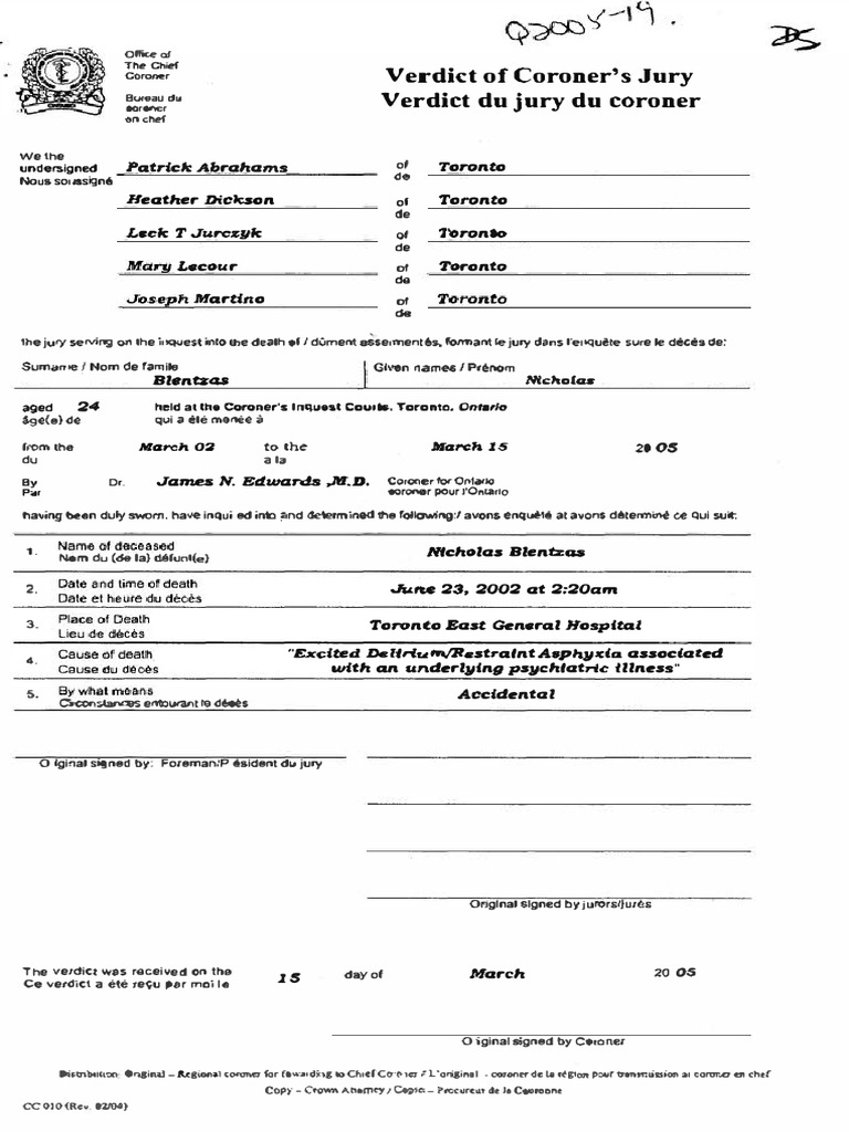 Inquest Into The Death of Nicholas Blentzas | PDF | Coroner | Crime ...