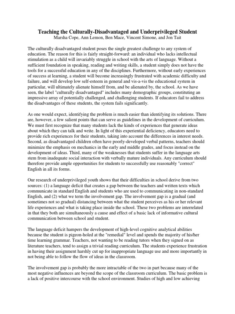 Teaching Underprivileged Student | PDF | Curriculum | Reading (Process)