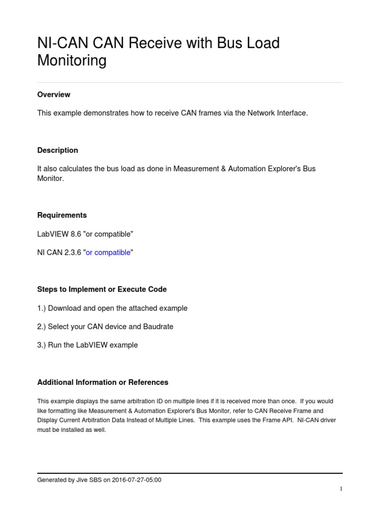 NI-CAN CAN Receive With Bus Load Monitoring: or Compatible | PDF ...