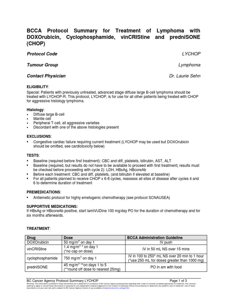 LYCHOP Protocol 1aug2014 | PDF | Chemotherapy | Lymphoma
