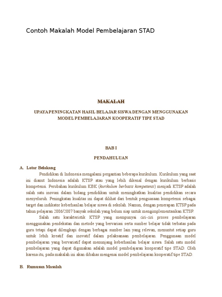 Peningkatan Belajar dengan Model STAD | PDF | Karier & Perkembangan ...