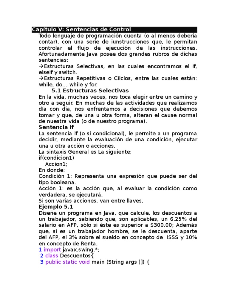 Sentencias de Control | PDF | Flujo de control | Java (lenguaje de programación)