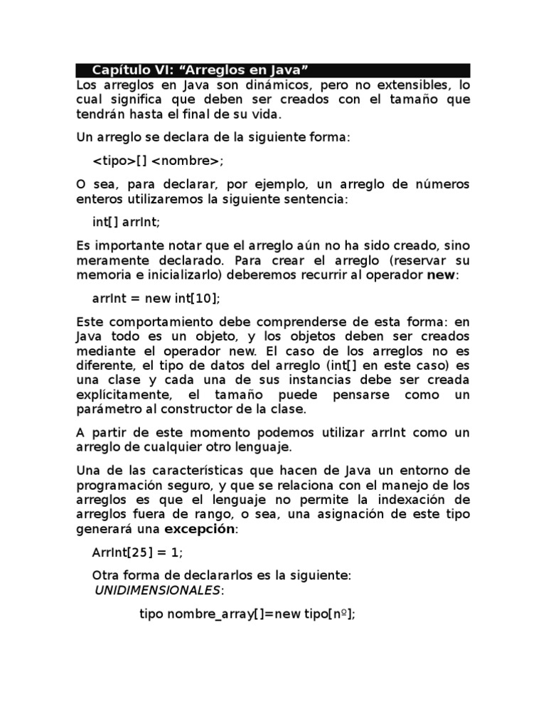 Arreglos en Java: Declaración y Uso | PDF | Java (lenguaje de programación) | Objeto (informática)