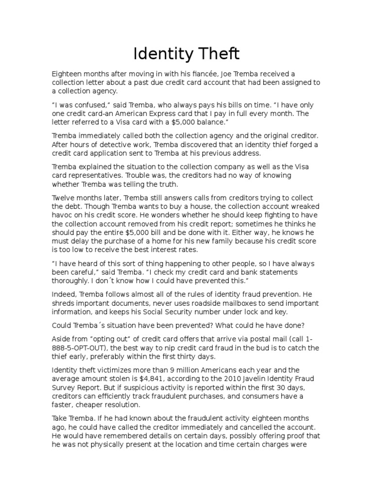Identuty Theft Story | PDF | Identity Theft | Collection Agency