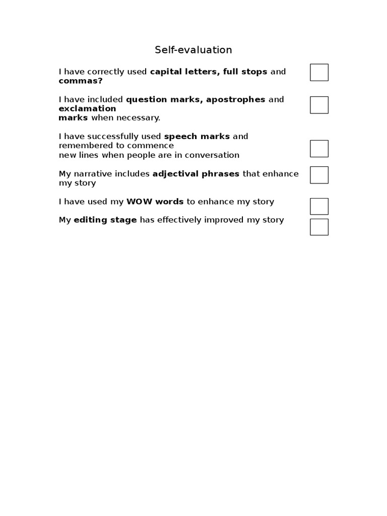 Writing Self-Evaluation Checklist | PDF