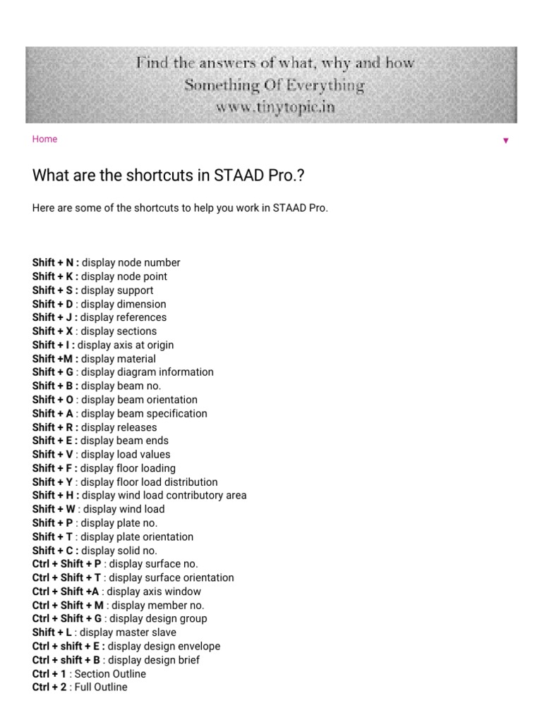STAAD Pro Shortcut Keys Guide | PDF