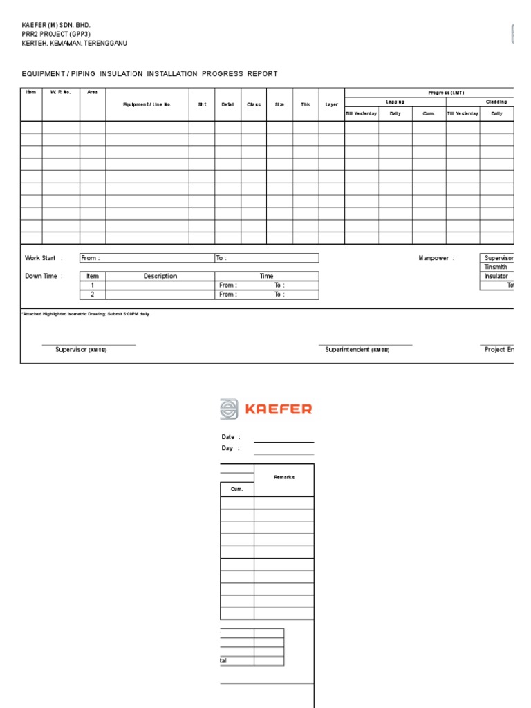 Equipment & Piping Progress Report
