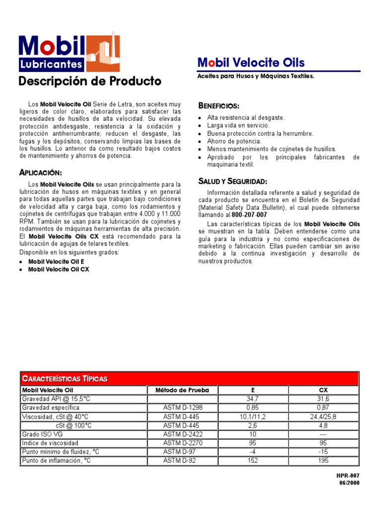 Mobil Velocite Oils | Descargar gratis PDF | Lubricante | Science