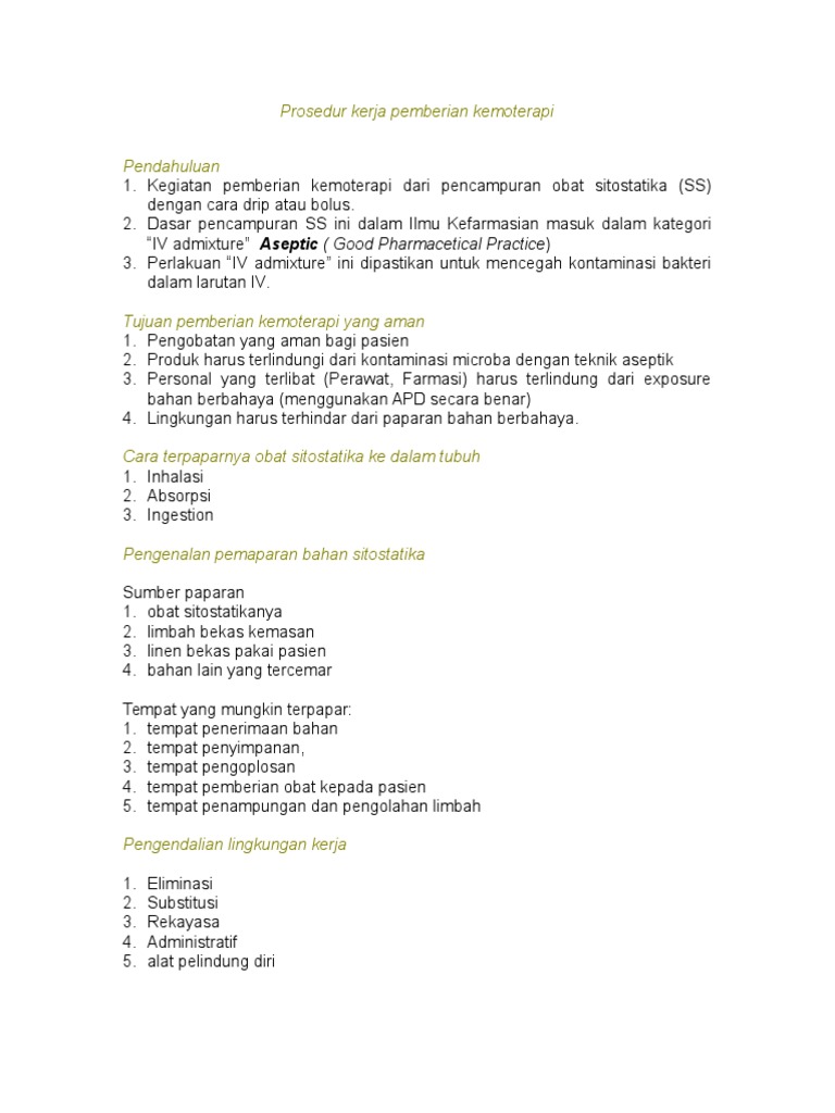 Prosedur Aman Pemberian Kemoterapi | PDF | Sains & Matematika