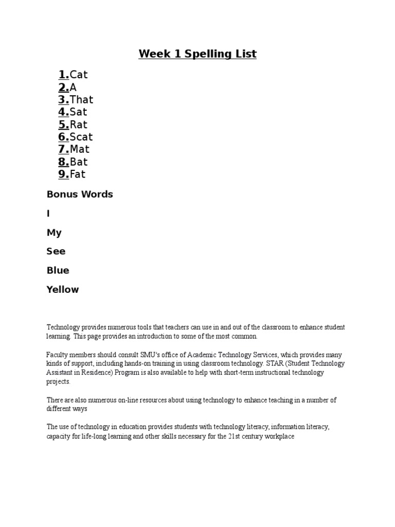 Week 1 Spelling List | PDF