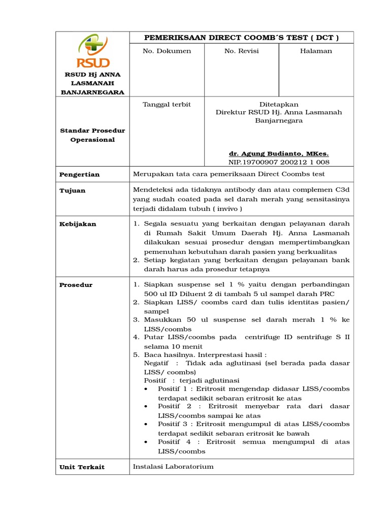 Spo Pemeriksaan Direct Coomb S Test (DCT) | PDF | Pengembangan Diri ...