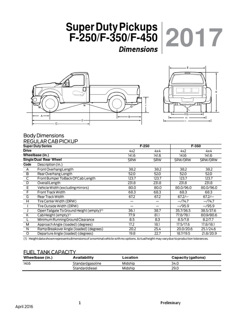 Ford Super Duty Dimensions Guide | PDF | Ford F Series | Steering