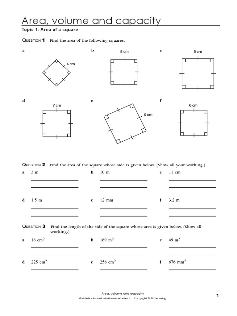 Area Volume Capacity Worksheets 1 | PDF | Litre | Volume