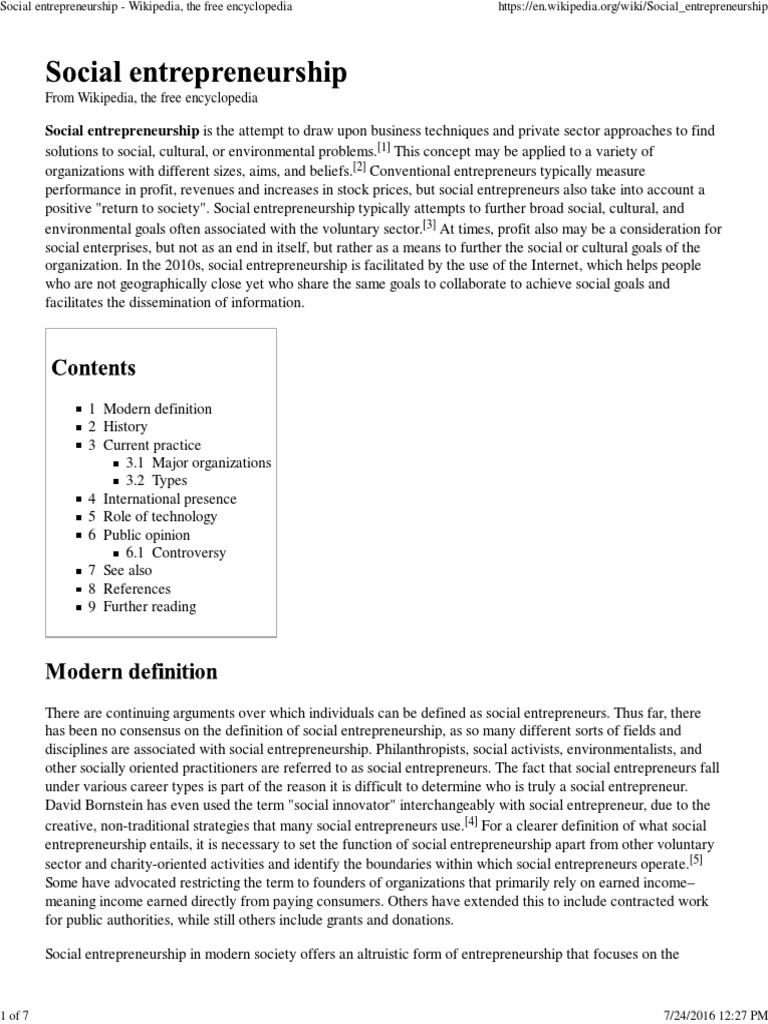 Social Entrepreneurship - Wikipedia, The Free Encyclopedia | Social ...